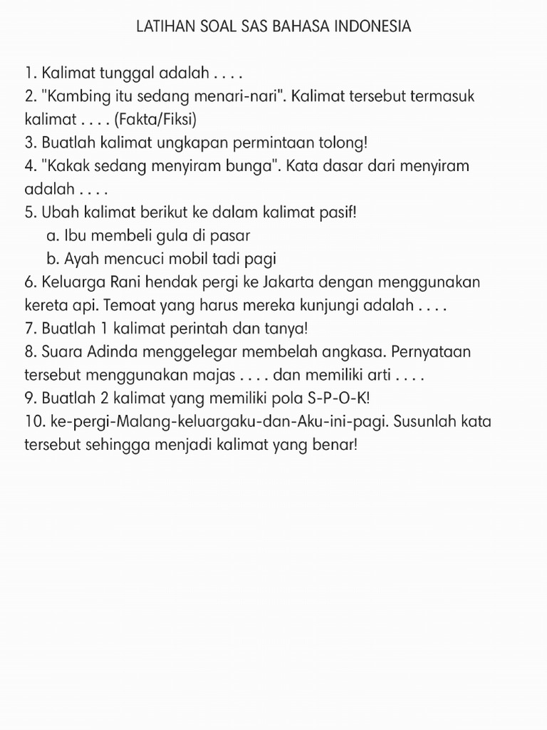 Soal Latihan Sas Bi Pdf