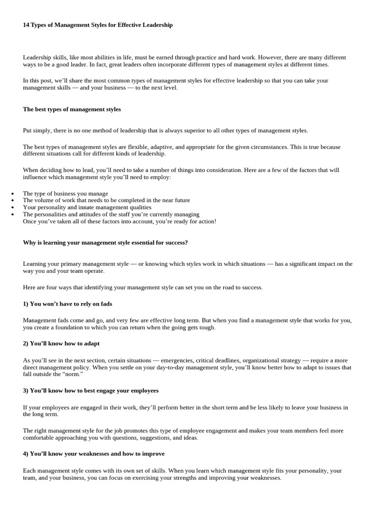 14 Types of Management Styles For Effective Leader | PDF | Leadership ...