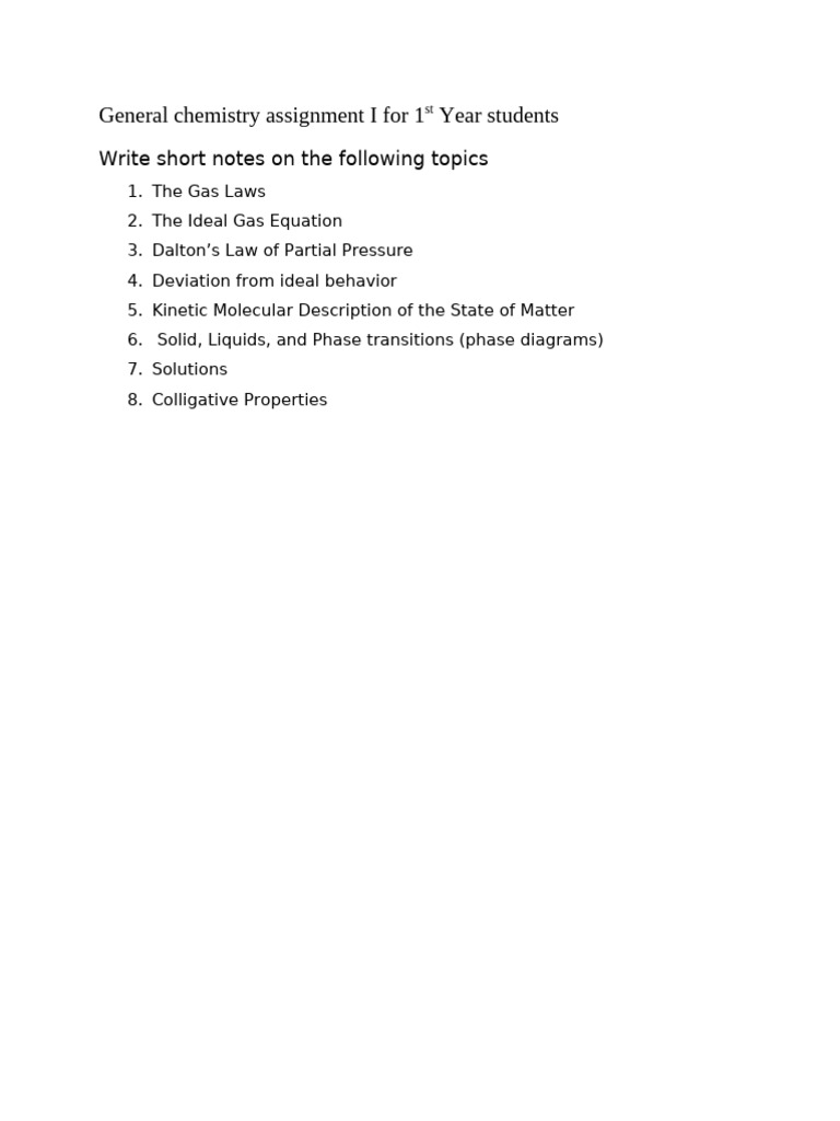 General Chemistry Assignment I | PDF