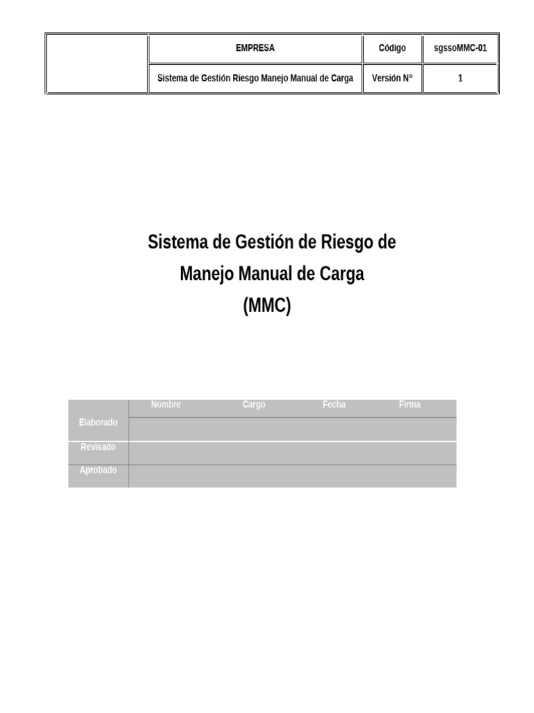 1.- sgsso-MMC-01. Sistema de gestion del riesgo de MMC.1 | PDF | Riesgo ...