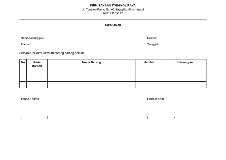 Contoh Surat Jalan Pengiriman Barang (1) | PDF