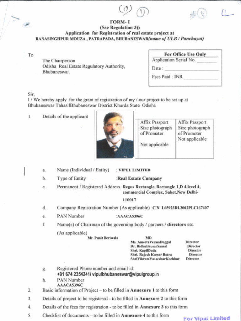 VIPUL GREENS PROJECT Form 1 | PDF