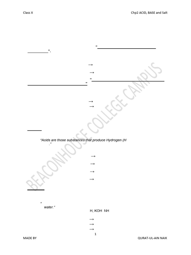 X Chp2 Acid, Base and Salt-1 | PDF | Acid | Ph