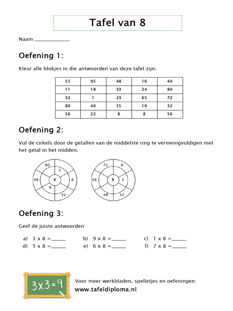 Tafel Van 8 Werkbladen ws1 | PDF