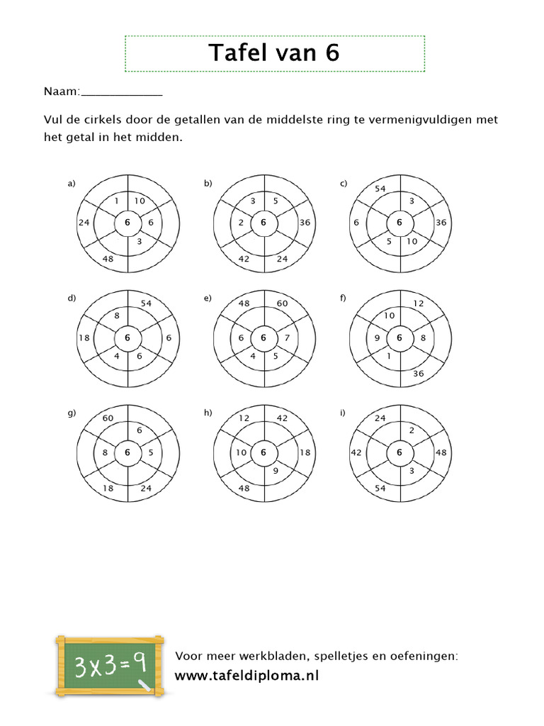 Tafel Van 6 Werkbladen ws3 | PDF