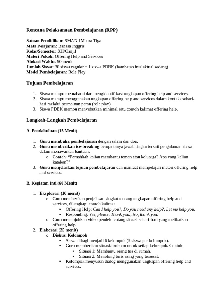 RPP Offering Help - With Role Play | PDF