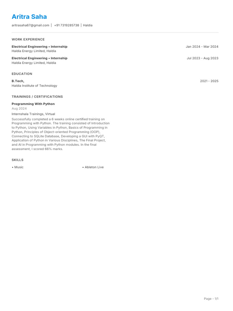 AritraSaha InternshalaResume | PDF