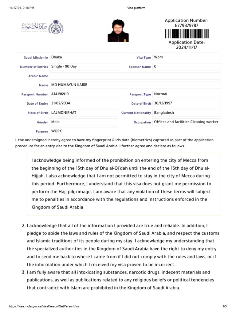 MD Humayun Kabir Mofa | PDF | Travel Visa | Saudi Arabia