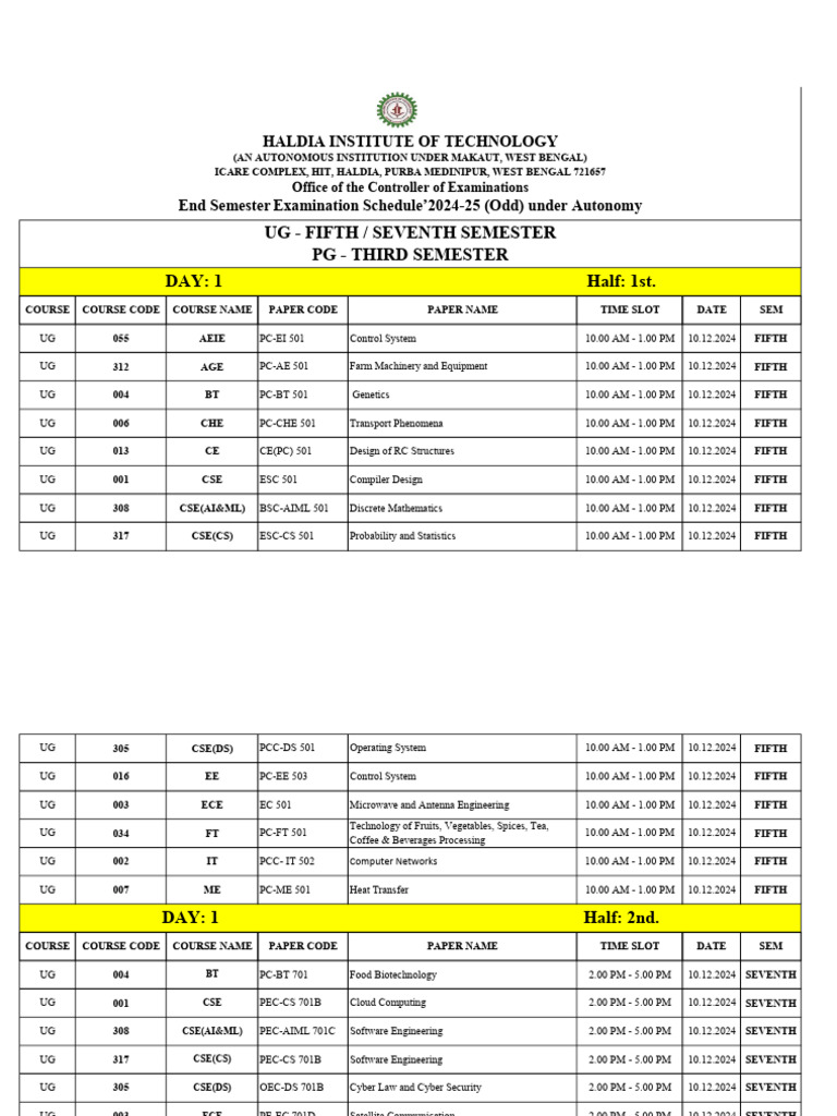 EXAM_SCHEDULE'2024-25_(Odd)_3(PG)_5(UG)_7(UG)[1] | PDF | Artificial Intelligence | Intelligence ...