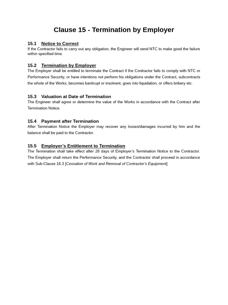 CLAUSE 15 - Termination by Employer | PDF