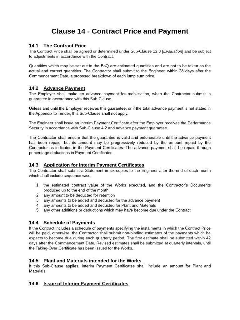 Clause 14: Contract Price & Payments | PDF | Payments | Employment