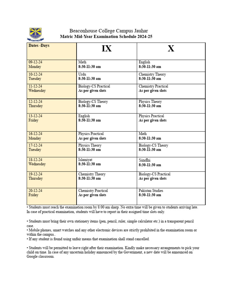 Matric Mid-Year Timetable 2024-25.Docx (2) | PDF