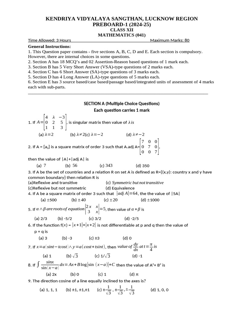 XII MATHS QP | PDF | Function (Mathematics) | Geometry XII MATHS QP | PDF | Function (Mathematics) | Geometry