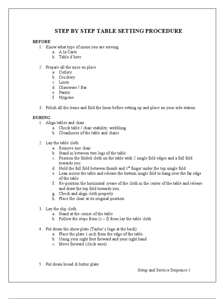 Sequence of Service For Restaurant Practical | Download Free PDF ...