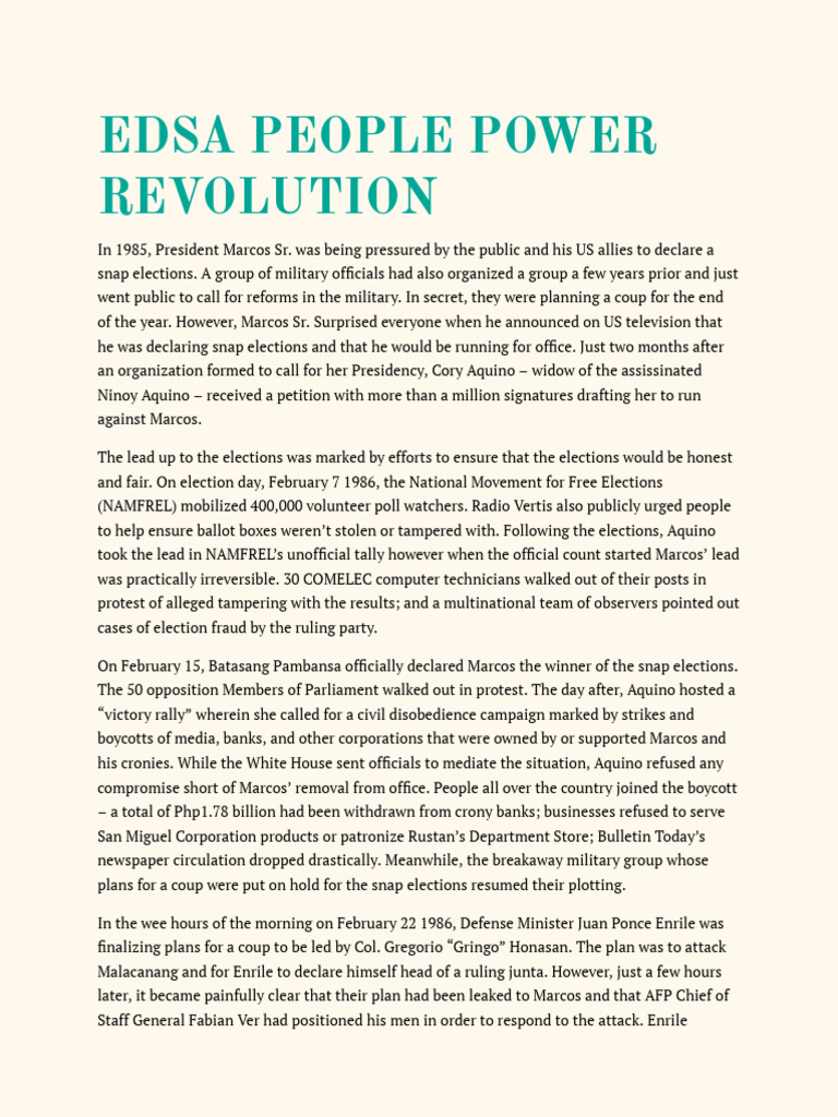 Edsa People Power Revolution - 1 | PDF | Juan Ponce Enrile | Corazon Aquino