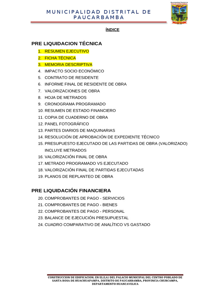 ÍNDICE PRE-LIQUIDACION | PDF