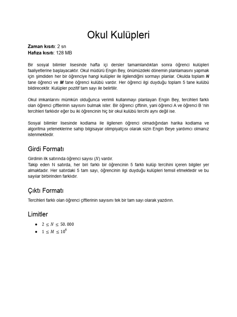 Turkish Informatics Olympiads 2nd Round 2023 | PDF