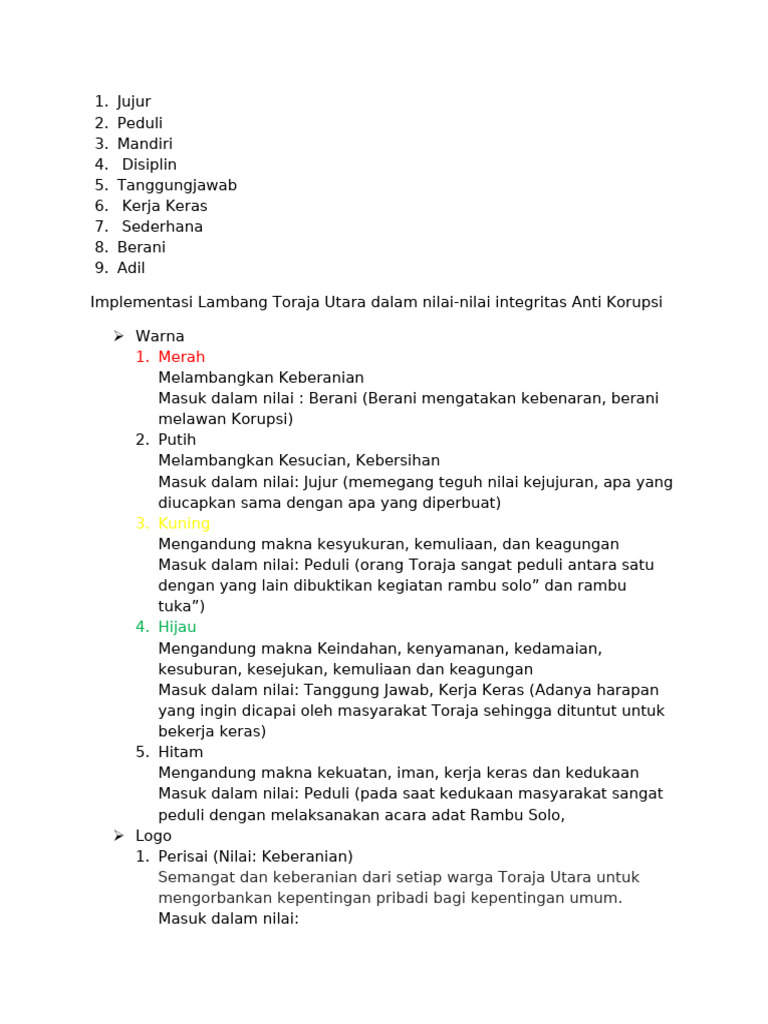 Logo Toraja Utara dan Nilai Integritas | PDF