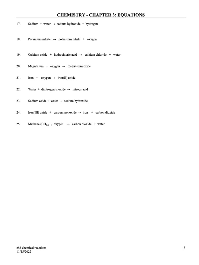 CH_3_Chemical_Reaction_Worksheet Pg 3 Word Balance | PDF