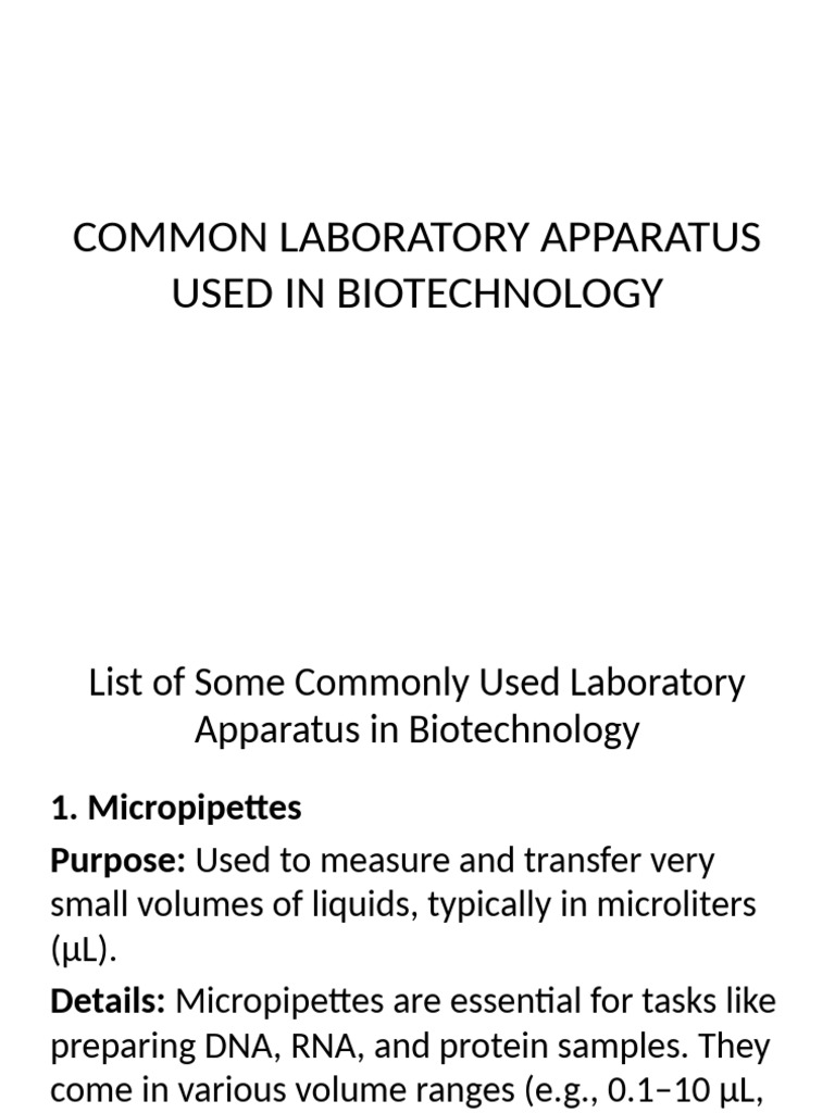 Commonly Used Laboratory Apparatus in Biotech | PDF | Gel Electrophoresis | Polymerase Chain ...