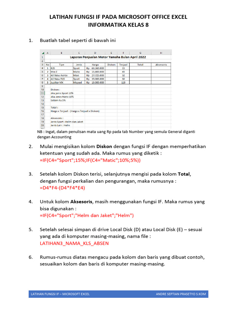 LATIHAN FUNGSI IF PADA MICROSOFT OFFICE EXCEL | PDF