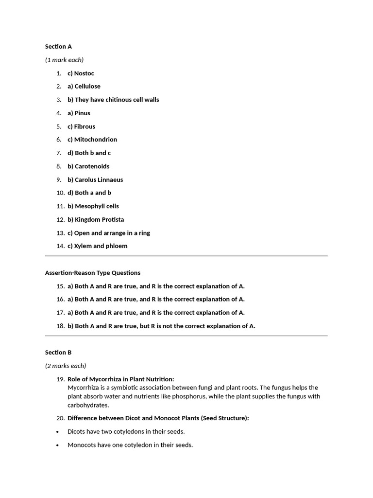Class 11 Bio (1) Answer Key | PDF | Plants | Cell Membrane