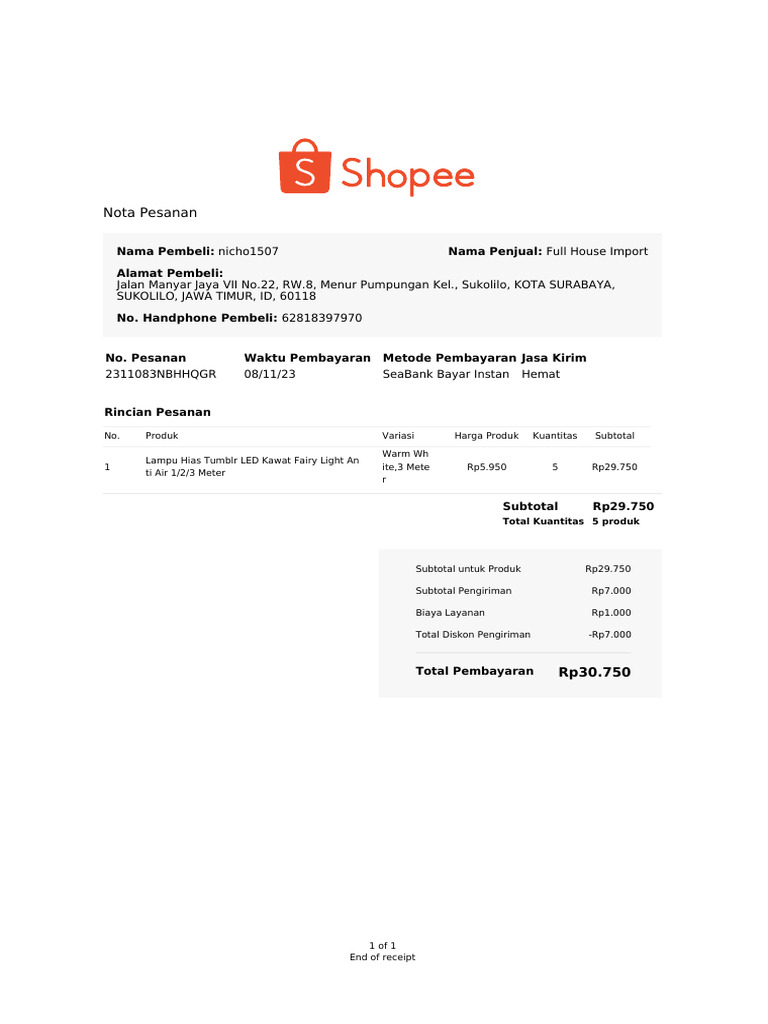 invoice_534979991_Lampu LED | PDF