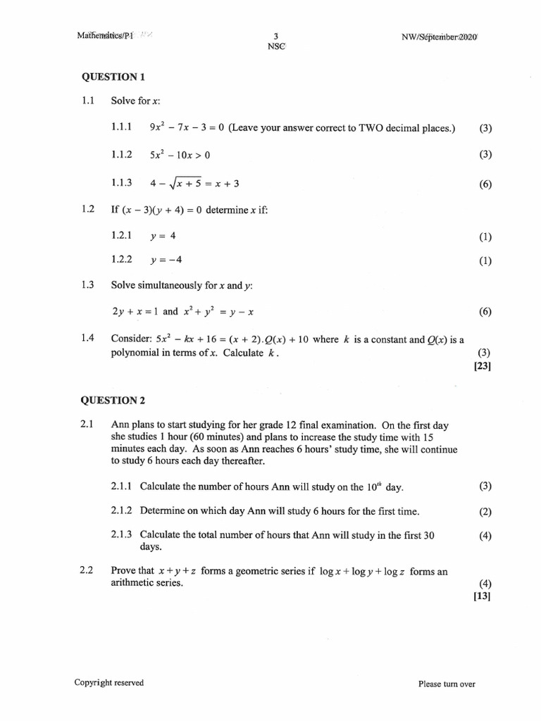 Paper 1 NW Sept 2019 | PDF