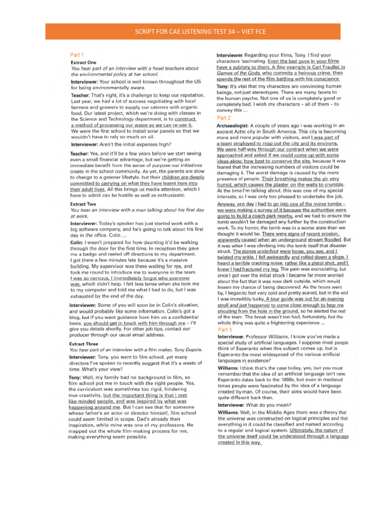Script For CAE Listening Test 34 | PDF