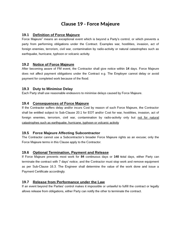 CLAUSE 19 - Force Majeure | PDF