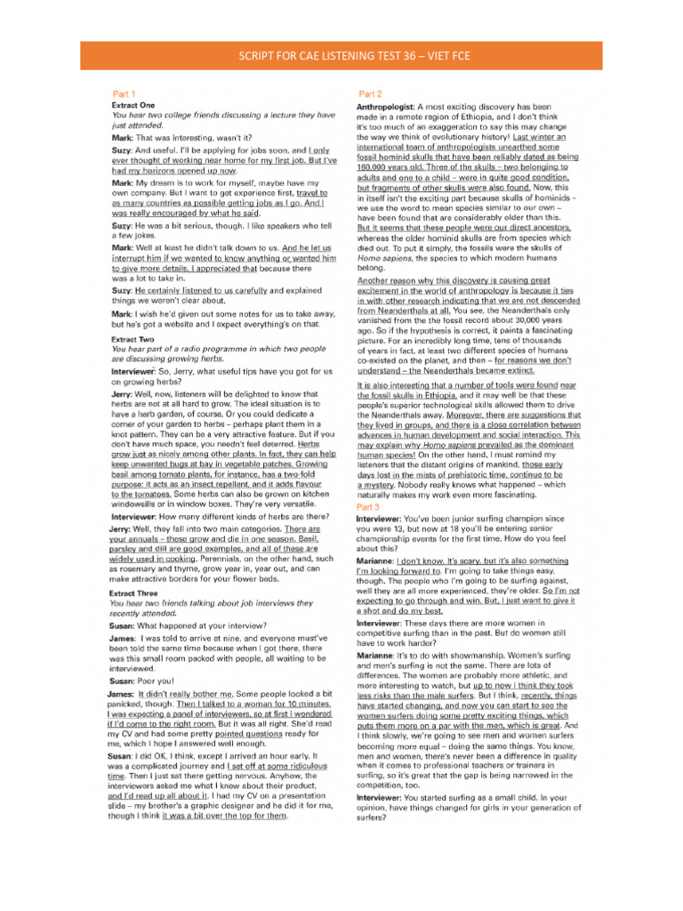 Script For CAE Listening Test 36 | PDF