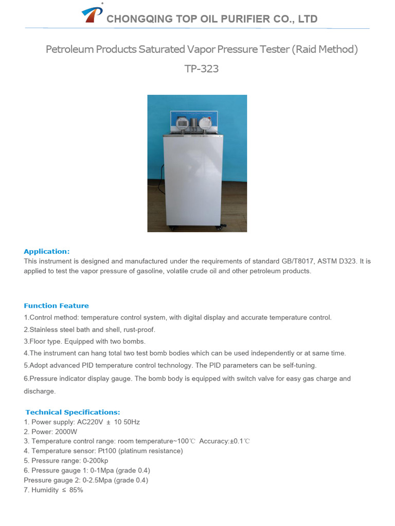 tp-323 petroleum products saturated vapor pressure tester (raid method ...