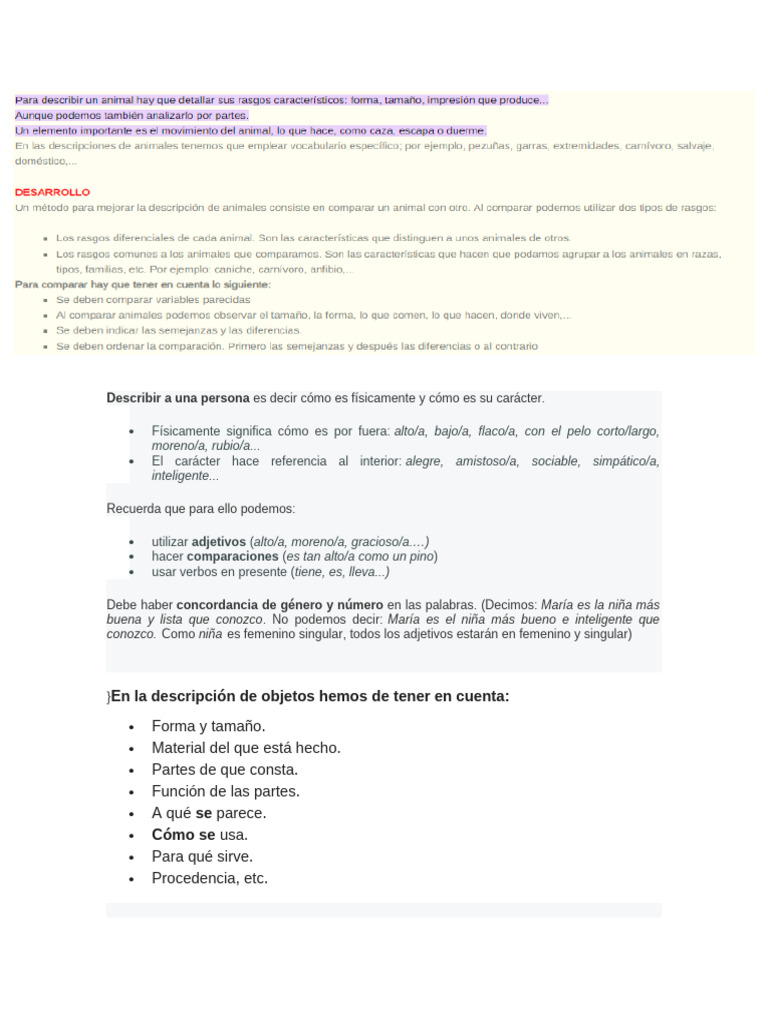 Describir a una persona | PDF