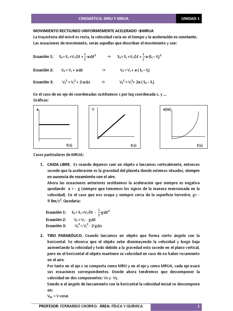 Cinematica Mrua | PDF | Cinemática | Movimiento (física)