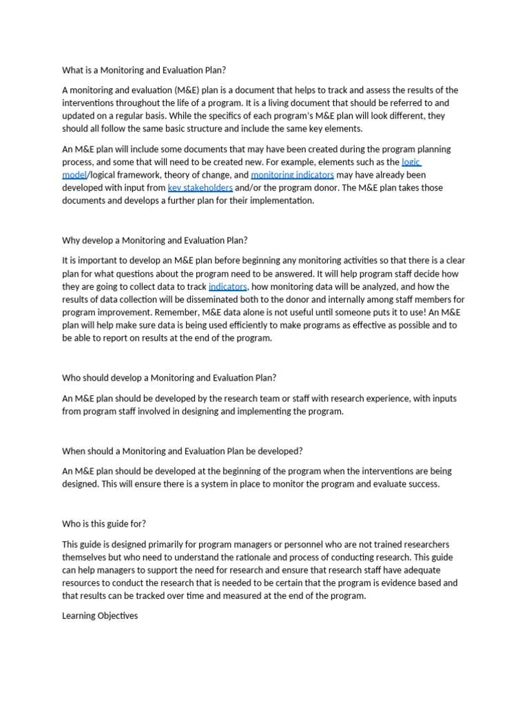 HOW TO DEVELOP A M&E PLAN | PDF | Sexually Transmitted Infection