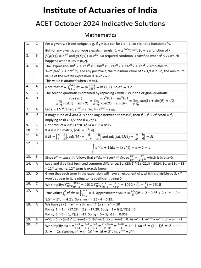ACET October 2024 Solution | PDF | Mathematics