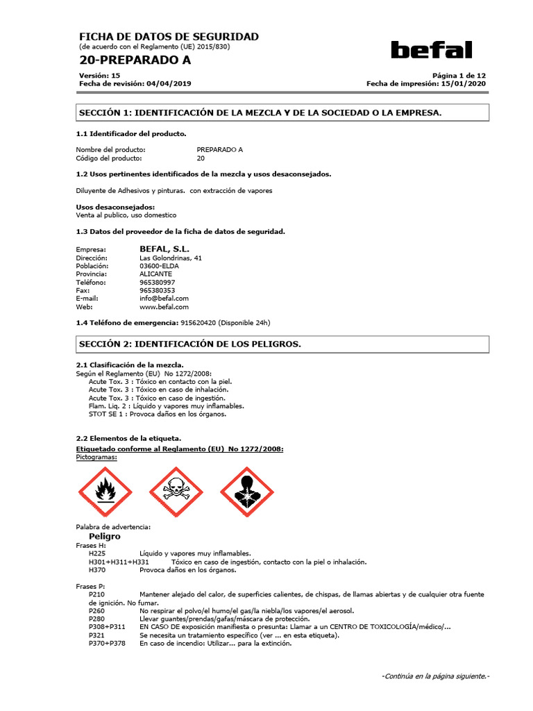Befal 01 - 20 ° Preparado A | PDF | Química