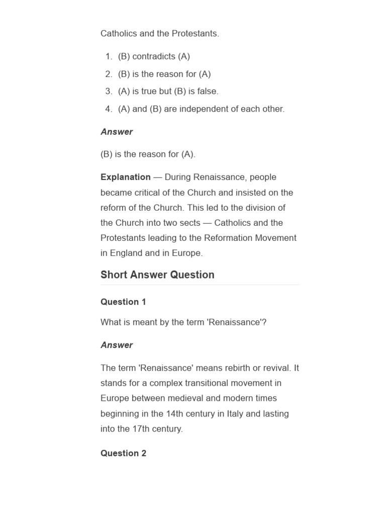 History - Chapter 11 - The Modern Age in Europe - (A) Renaissance ...