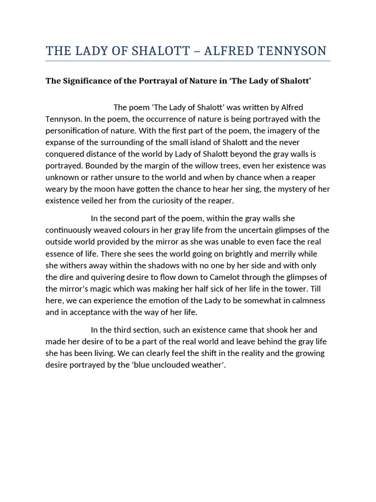 Nature's Role in 'The Lady of Shalott' | PDF