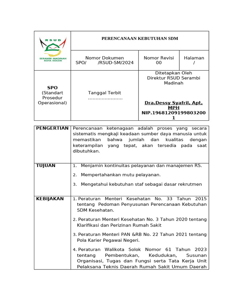Spo Perencanaan Kebutuhan SDM | PDF