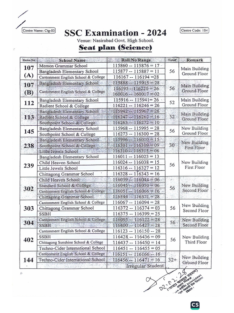 SSC Examination 2024 Seat Plan | PDF