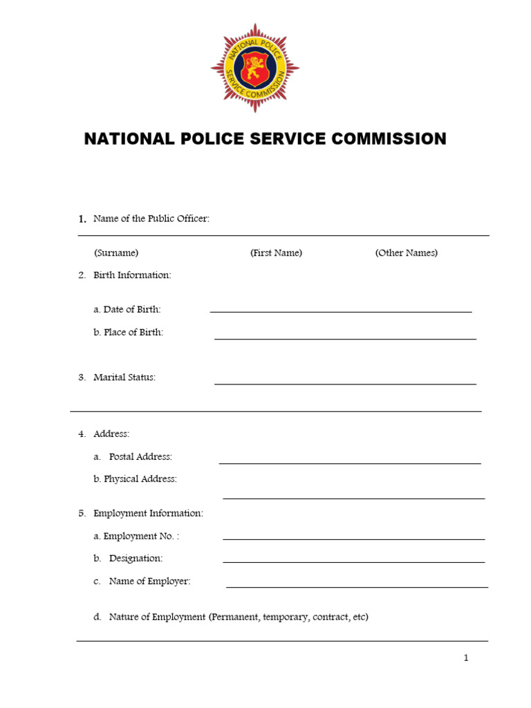 NPSC Wealth Declaration Form | PDF