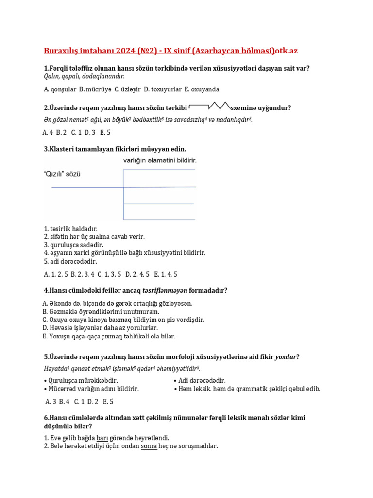 Buraxilis Imtahani 2024 Iki 2 Otk Az r Murad | PDF