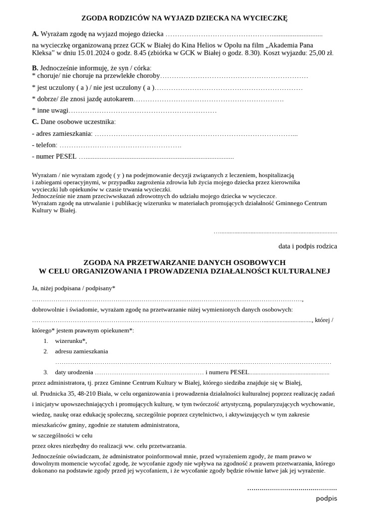 Zgoda - Wycieczka Kino | PDF