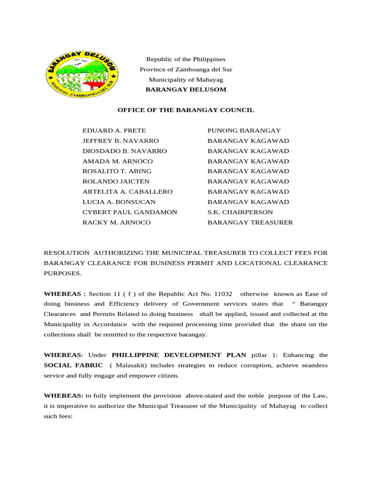 Barangay Resolution for Land Purchase | PDF | Government