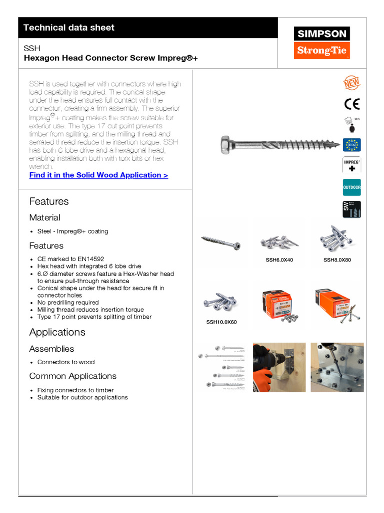 SSH-Hexagon-Head-Connector-Screw-Impreg | PDF | Screw | Manufactured Goods