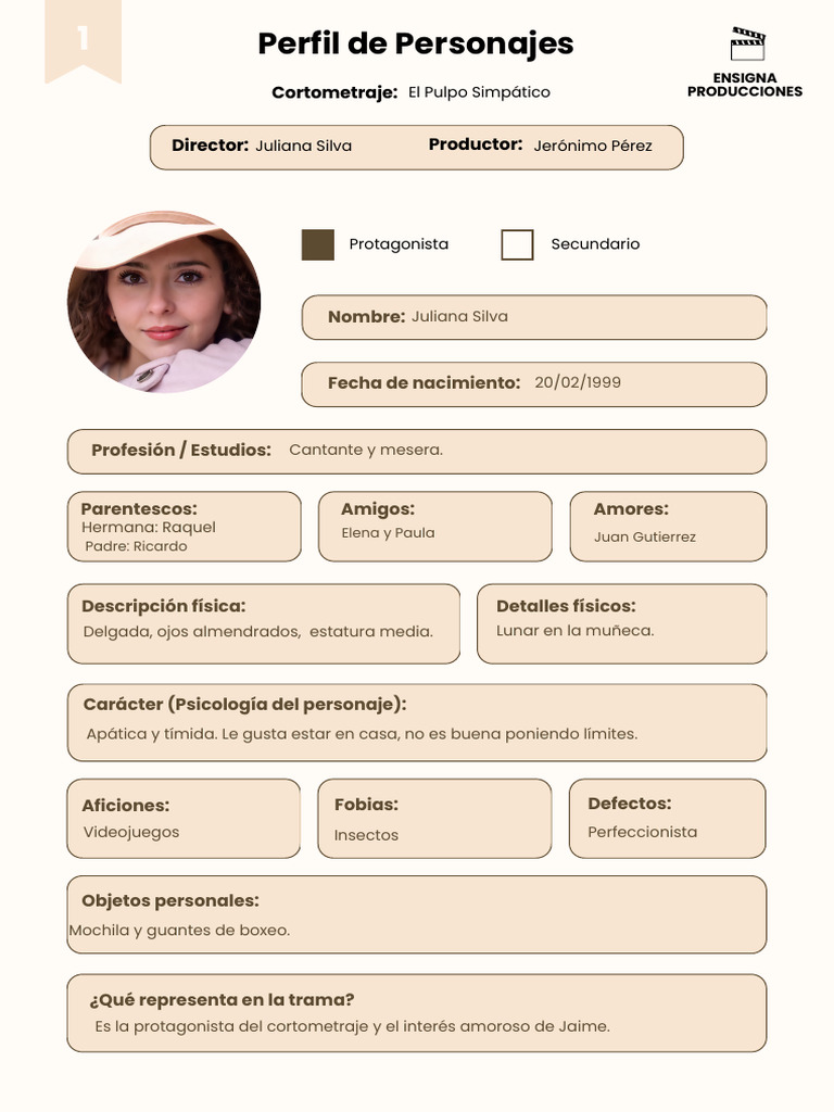 Documento A4 Perfil de Personajes Guion Simple Beige | PDF