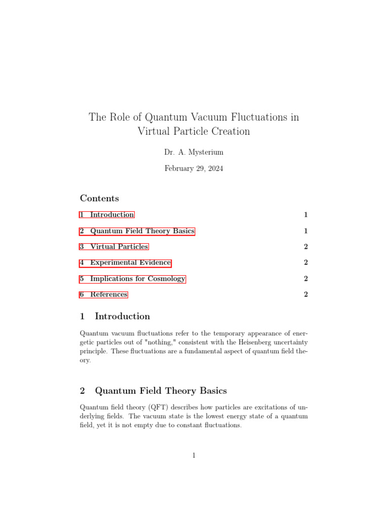 The Role of Quantum Vacuum Fluctuations in Virtual Particle Creation | PDF
