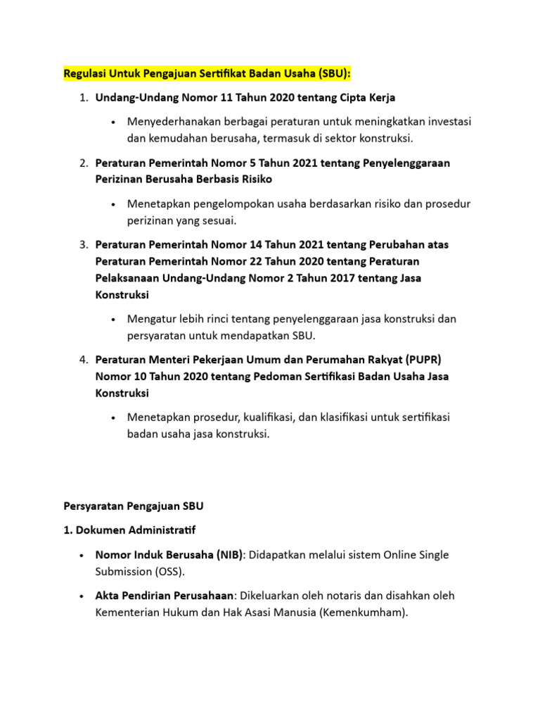 Syarat Dan Regulasi Pengajuan Sbu Dan SKK | PDF