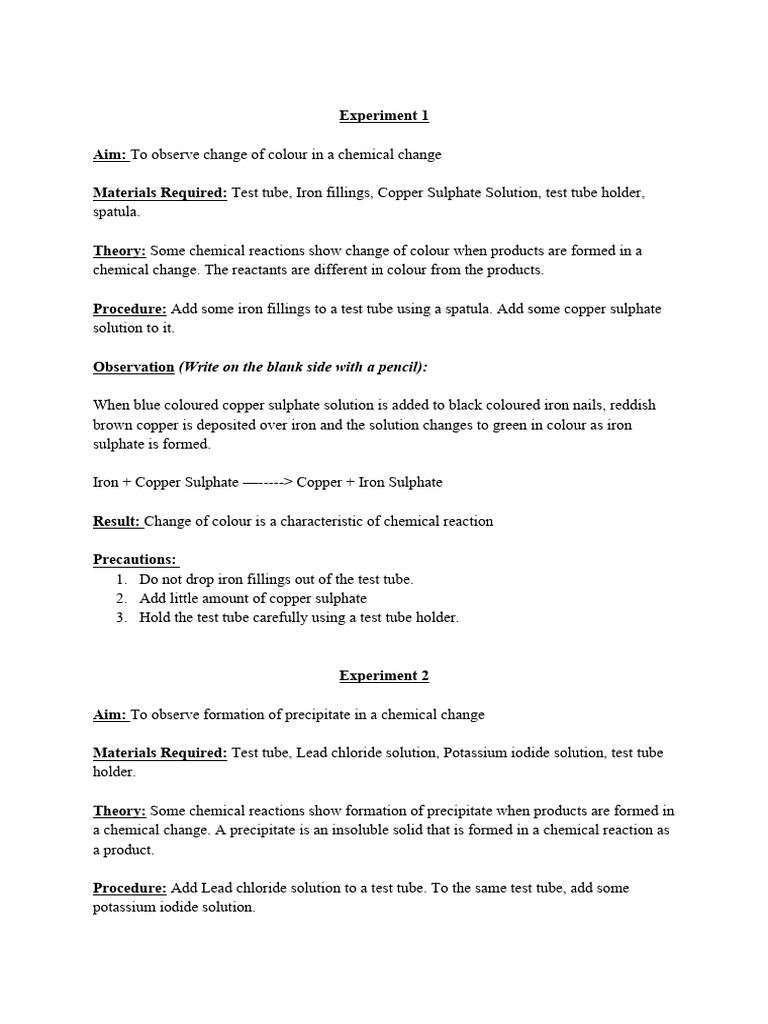 Chemical Reactions: Color Change, Precipitate, Heat | PDF ...